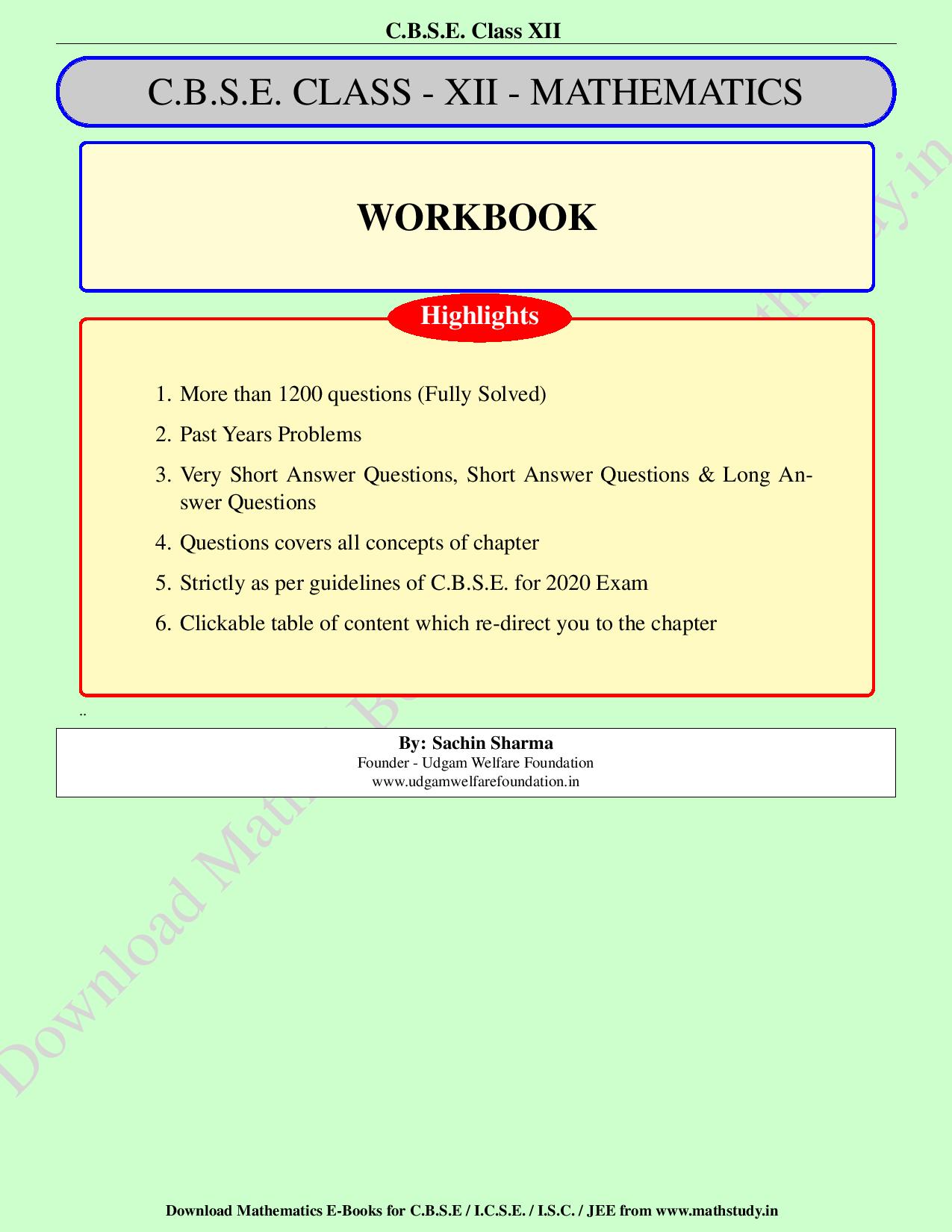 Work Book Class XII - C.B.S.E. ( Fully Solved ) - Mathematics- E-books ...