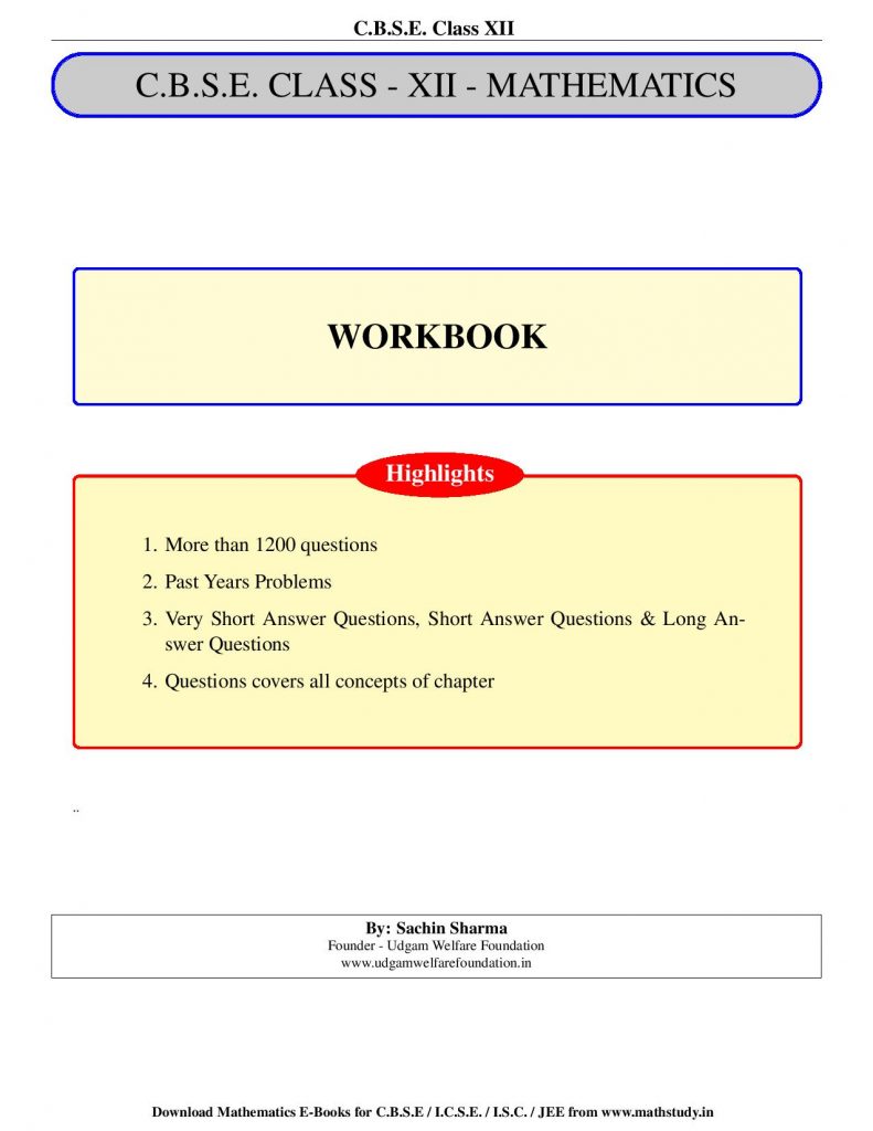 Mathematics -Work Book Class XII - C.B.S.E. ( Fully Solved ) - Best E-books, Mathematics ...